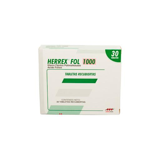Herrex Fol Hierro Férrico + Ácido Fólico 1000 mg Farmacol Caja x 30 ...
