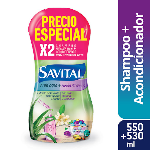 Shampoo Savital Anticaspa x 550 ml + Acondicionador Fusion Proteínas x ...