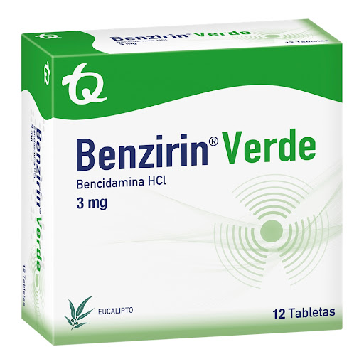 Benzirin Verde Bencidamina HCI 3 mg Tecnoquimicas Caja x 12 Tabletas