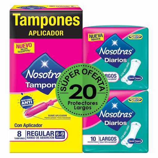 Tampones Con Aplicador Nosotras x 10 und + Protectores Largos 2 x 10 ...