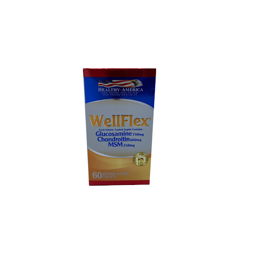 WellFlex Glucosamina + Condroitin + MSM 750mg/600mg/250mg Healthy America Frasco x 60 Tabletas