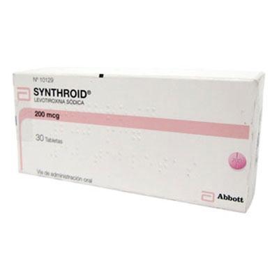 SYNTHROID 200mcg Tabletas Caja x30tab. ABBOTT Levotiroxina sódica