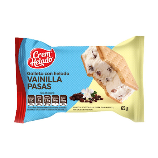 Galleta Con Helado Crem Helado Vainilla Pasas X65 Gr