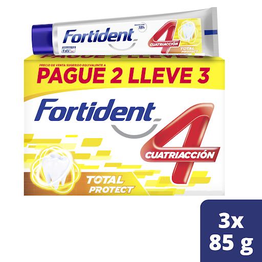Crema Dental Fortident Cuatriaccion Total Protec 85 gr x 3 und