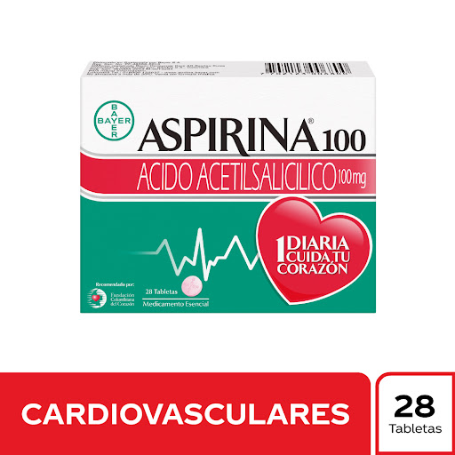 Aspirina Ácido Acetilsalicilico 100 mg Bayer Caja x 28 Tabletas