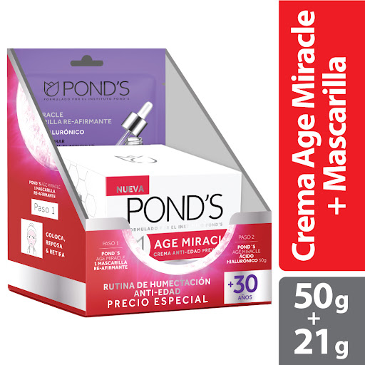 Crema Ponds Age Miracle x 50 gr + Mascarilla Reafirmante x 21 gr