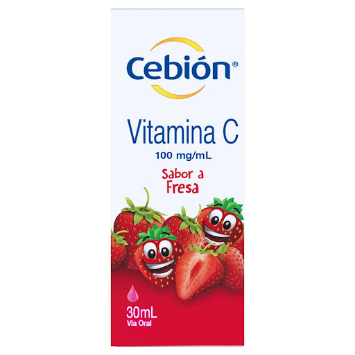 Cebión Vitamina C Ácido Ascórbico 100mg P&G Para niños Sabor A Fresa ...