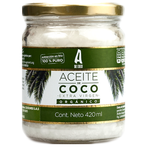 ACEITE DE COCO A DE COCO EXTRA VIRGEN ORGÁNICO 100% PURO X420ML.