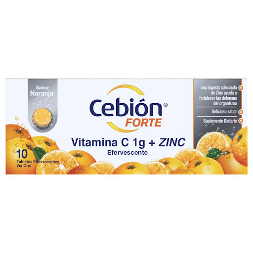 Cebión Forte Vitamina C + Zinc 1g/0,01g P&G Sabor Naranja Caja x 10 ...