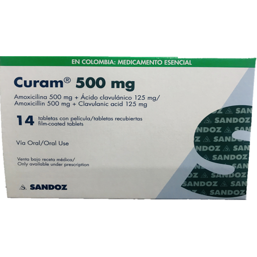 Curam Amoxicilina + Ácido Clavulánico 500mg/125mg Sandoz Caja x 14 Tabletas
