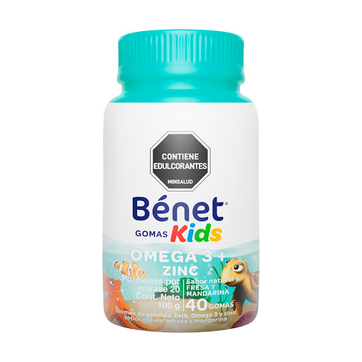 Gomas Benet Kids Omega Zinc Sin Azúcar Frasco x 100 gr