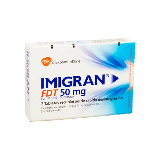 Imigran FDT Sumatriptan Succinato 50 mg Gsk Caja x 2 Tabletas