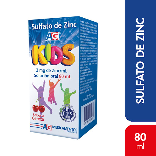 AG Sulfato Zinc 2mg/ml Solución Oral Cereza Frasco x 80 ml