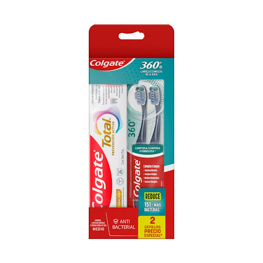 Cepillo de Dientes Colgate Medio 360° x 2 + Crema Dental Total 12 ...