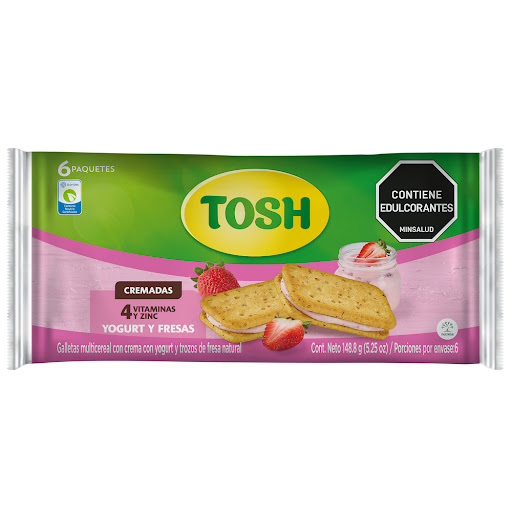 Galletas Tosh Multicereal Crema Con Yogurt Trozos De Fresa 6 Paquetes x ...