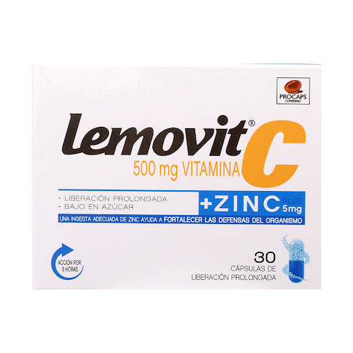 Lemovit C Vitamina C + Zinc 500mg/5mg Procaps Caja x 30 Cápsulas