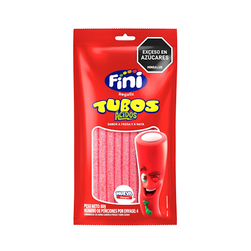 Dulces Fini Tubos Fresa Ácido Paquete x 80 gr